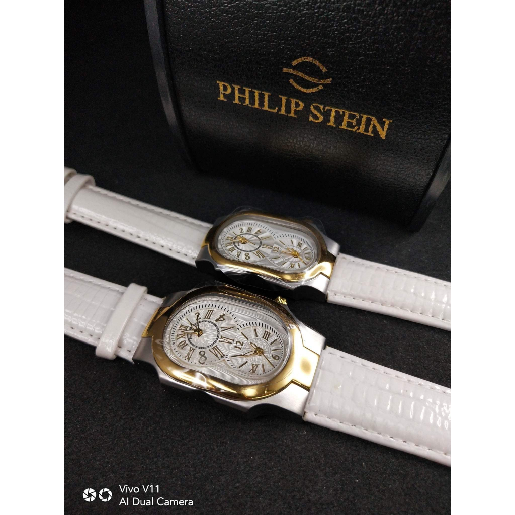 PHILIP STEIN two tone stainless steel dual time leather watch | Shopee ...