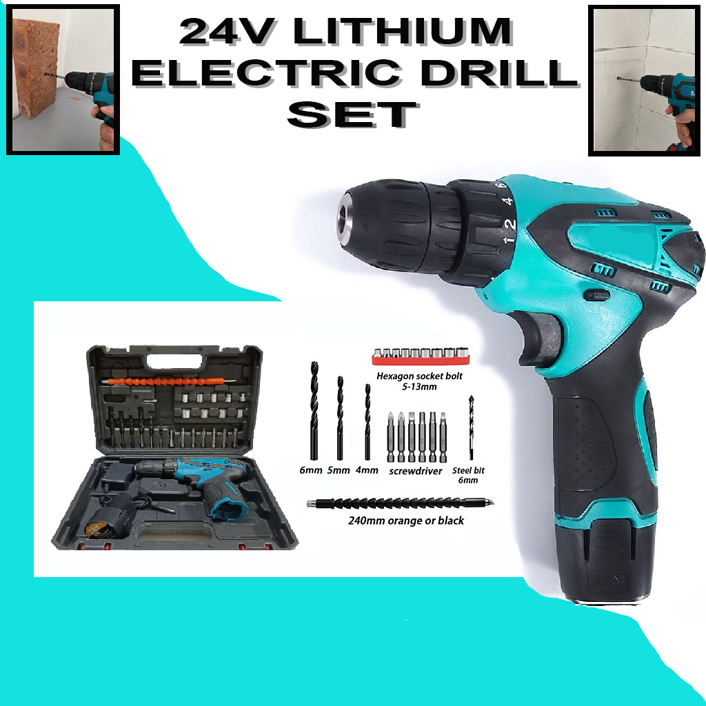 24V Rechargeable Lithium Battery Cordless Electric Hand Drills Tools ...