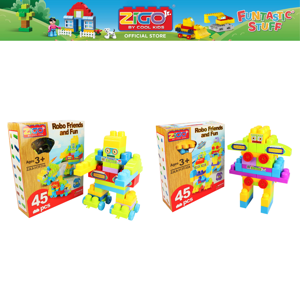 ZIGO Jr. Robo Friends Blocks, Toys for Kids, Toddler Blocks (45 pcs ...
