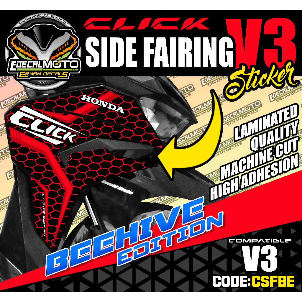 HONDA CLICK VERSION 3 SIDE FAIRING DECAL STICKER SHARK EDITION | Shopee ...