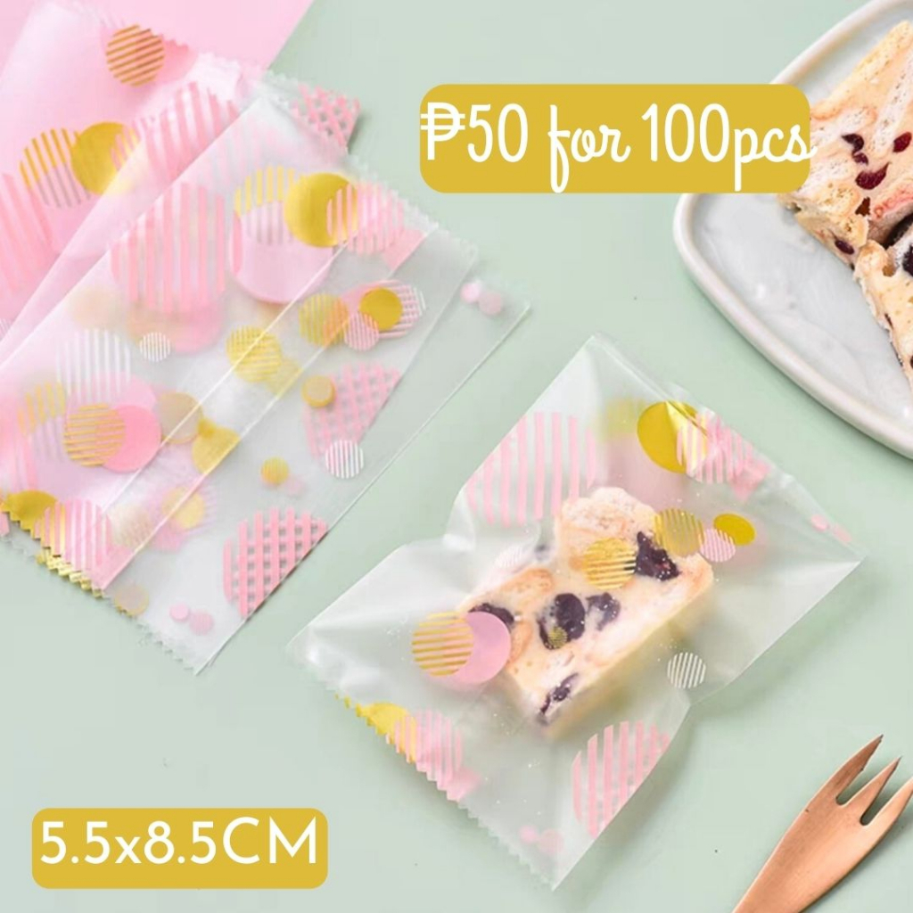 FP1725 (100pcs) 5.5X8.5 CM Gold Pink Minimalist Cookie Bag Plastic ...