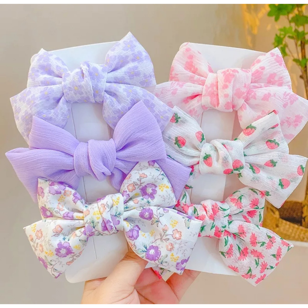 3 Pcs Flower Bowknot Hair Clip Chiffon Fabric Beautiful Hairpin for ...
