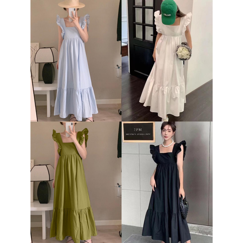 A3124 EZ Fashion Square Neck Garter String Back Ruffle Sleeve Solid ...