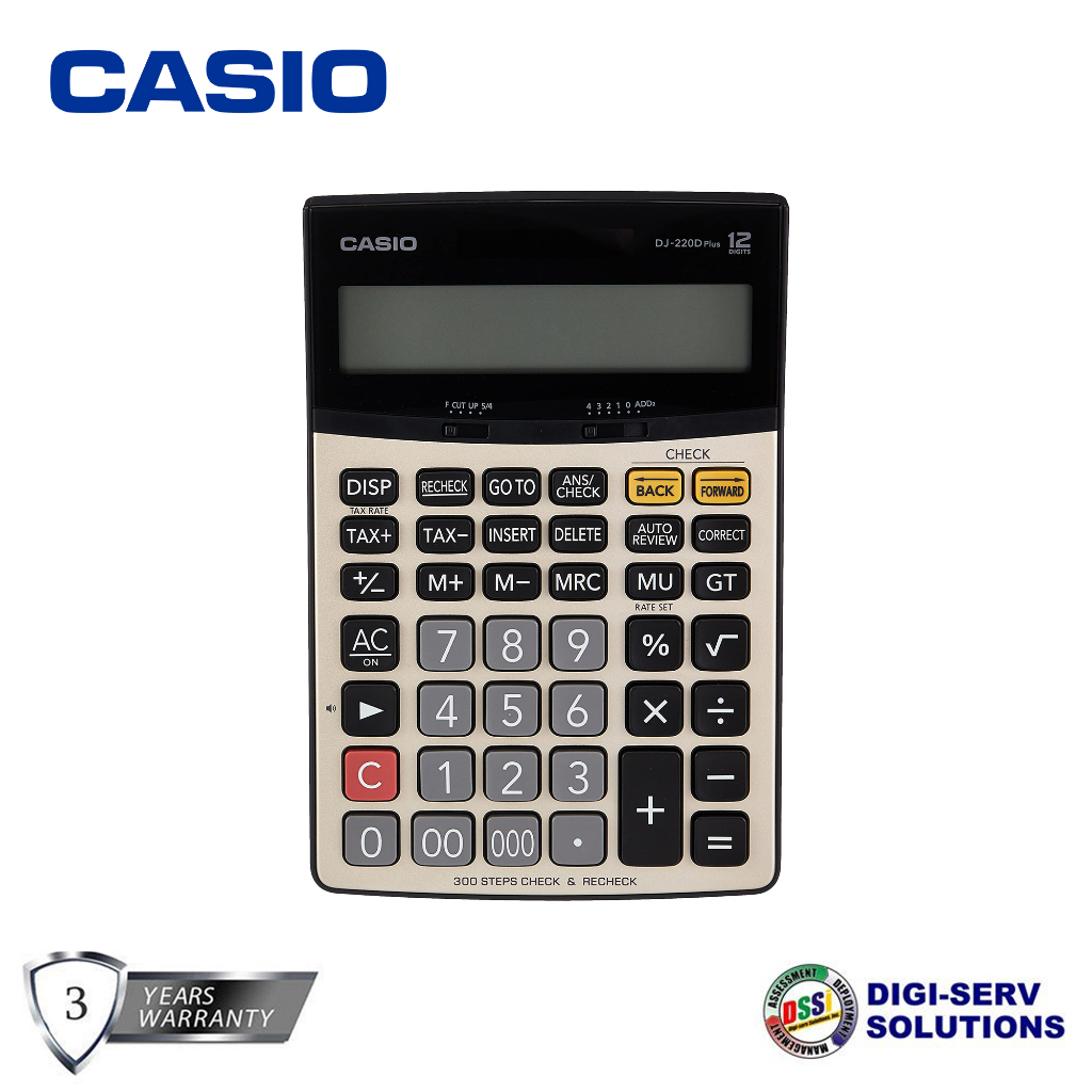 Casio DJ-220DPLUS Calculator, Metal Faceplate, Desktop Type, 12 digits ...