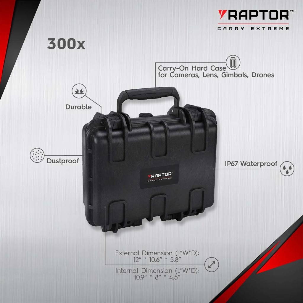 Raptor 300x Waterproof Dustproof Carry On Hard Case for Cameras, Drones ...