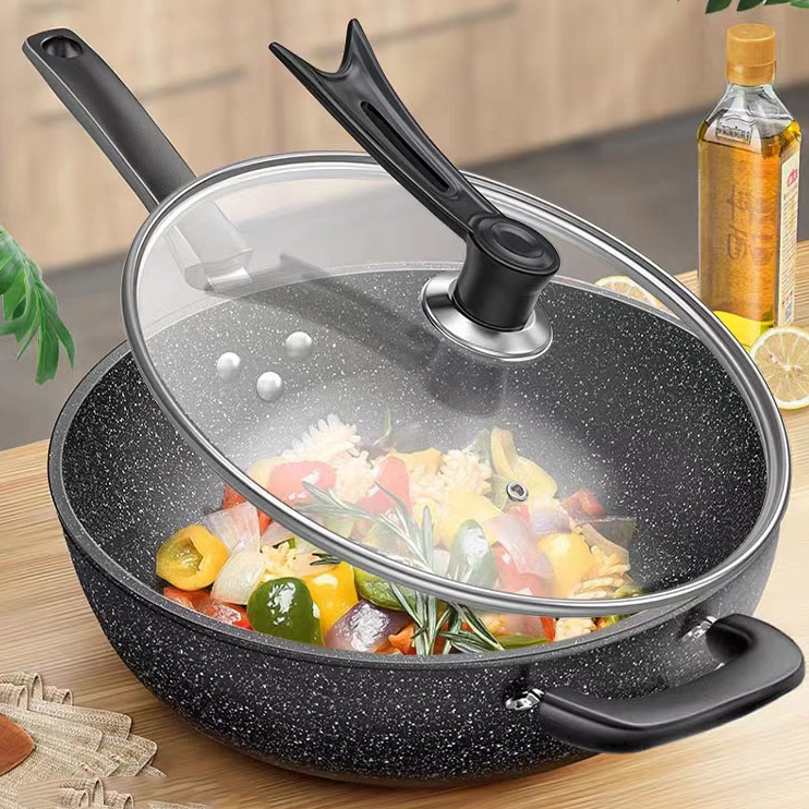 32CM Non-stick wok pan high-quality medical stone Wok pan 3 layers of ...