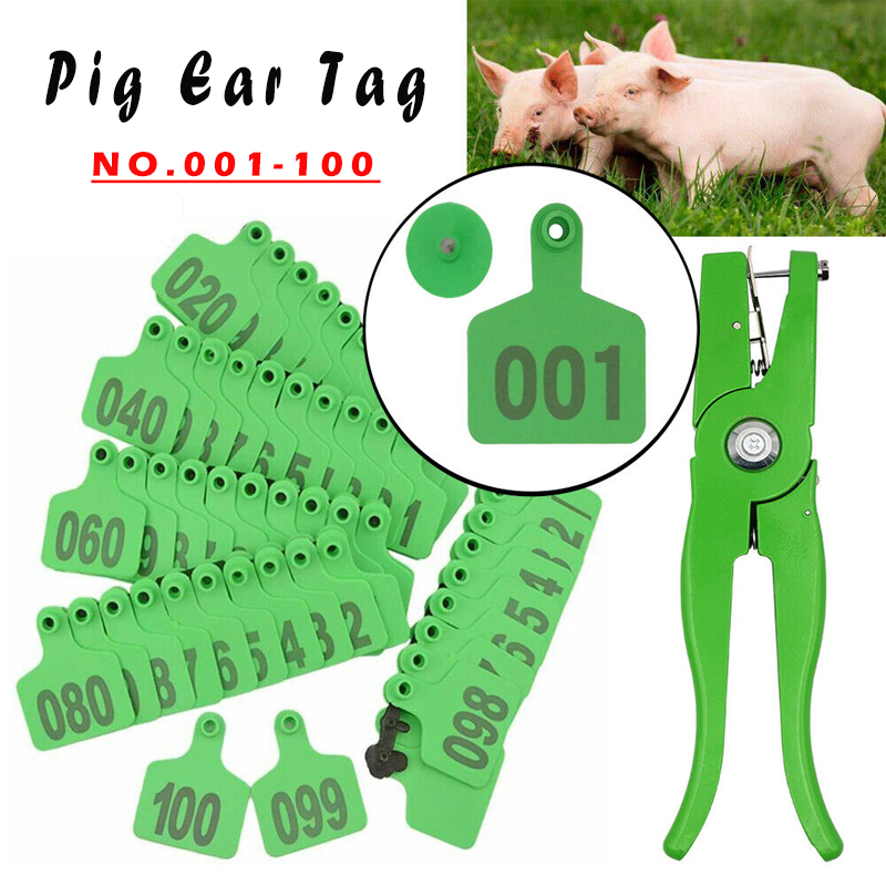 Ear Tag for Pig Set 1 Set Tag Applicator Plier+100Pcs Green Goat Sheep ...