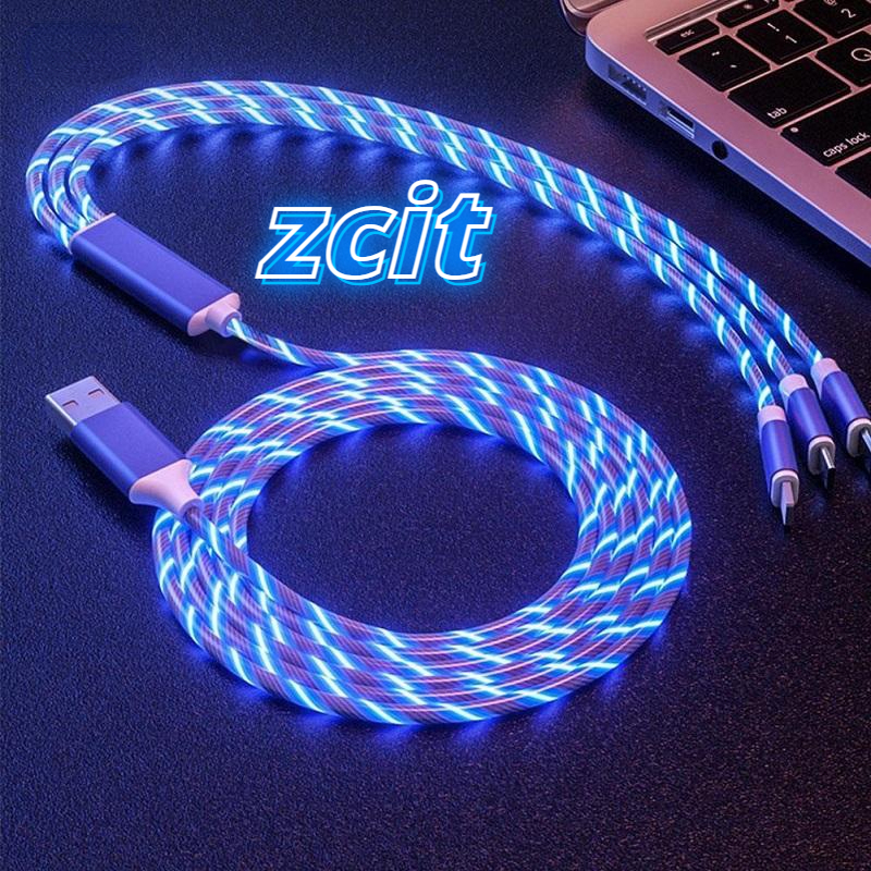 zcit 3 in 1 USB Fast Charger Flowing Colors LED Glow Usb Cable Quick ...