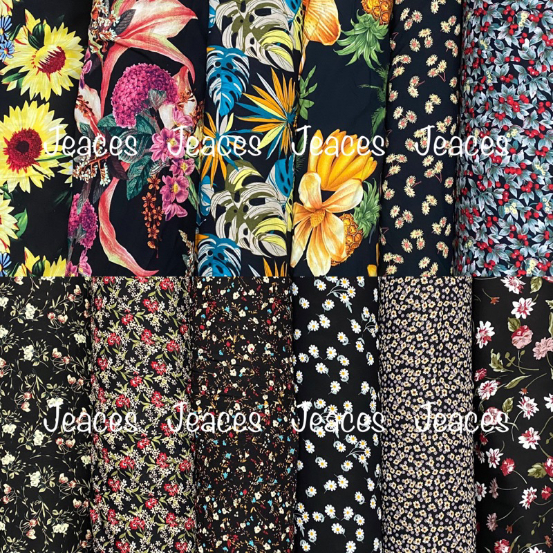 JEACES Korean BLACK Collection Challis #414 (60" width) TELA PER YARD ...