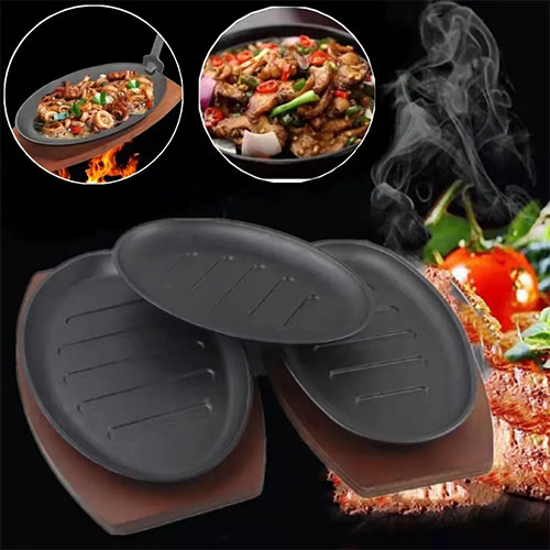 Sizzling Griddle Skillet Set Platter Nonstick Sizzle Server Tray Grill ...