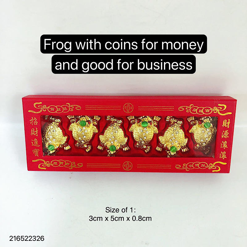 Fengshui Blessed Set of 6 Bejeweled Mini Gold Money Frog with Coin ...