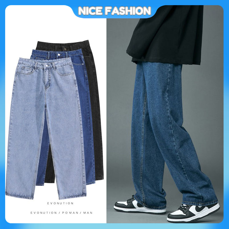 Nf【m 3xl】blue Denim Pants Men Baggy Pants Men Maong Pant Straight Cut Wide Leg Loose Jeans Plus