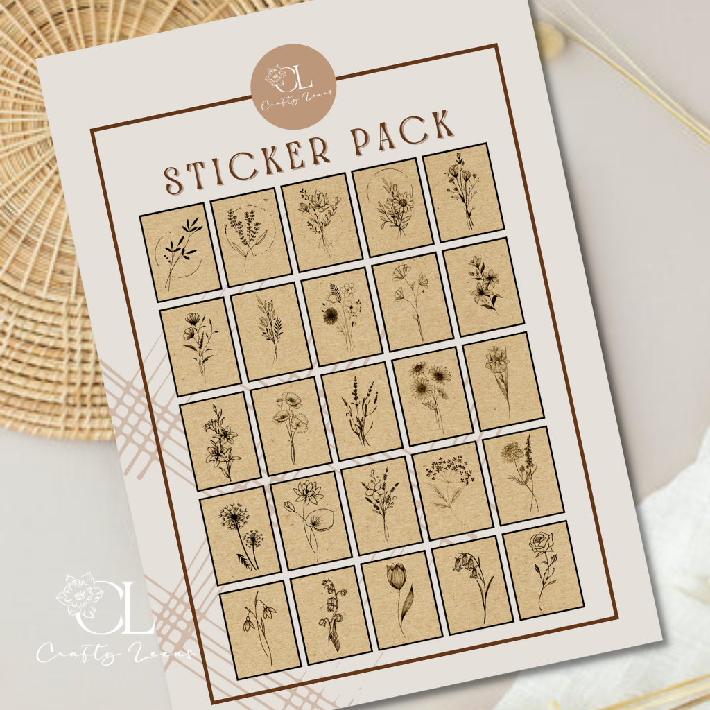 25pcs Floral Botanical Line Art Sticker | For Stationery Journal ...