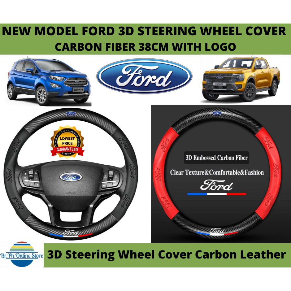 NEW MODEL FORD 3D STEERING WHEEL COVER CARBON FIBER 38CM WITH FORD LOGO ...