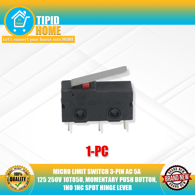 MICRO LIMIT SWITCH 3-PIN AC 5A 125 250V 10T85U, MOMENTARY PUSH BUTTON, 1NO 1NC SPDT HINGE LEVER ...