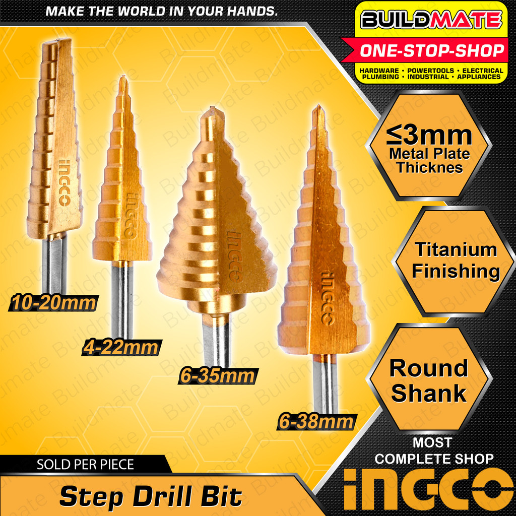 Buildmate x INGCO Step Drill SET Bit 4-22mm to 10-45mm Cone Drill Bit ...