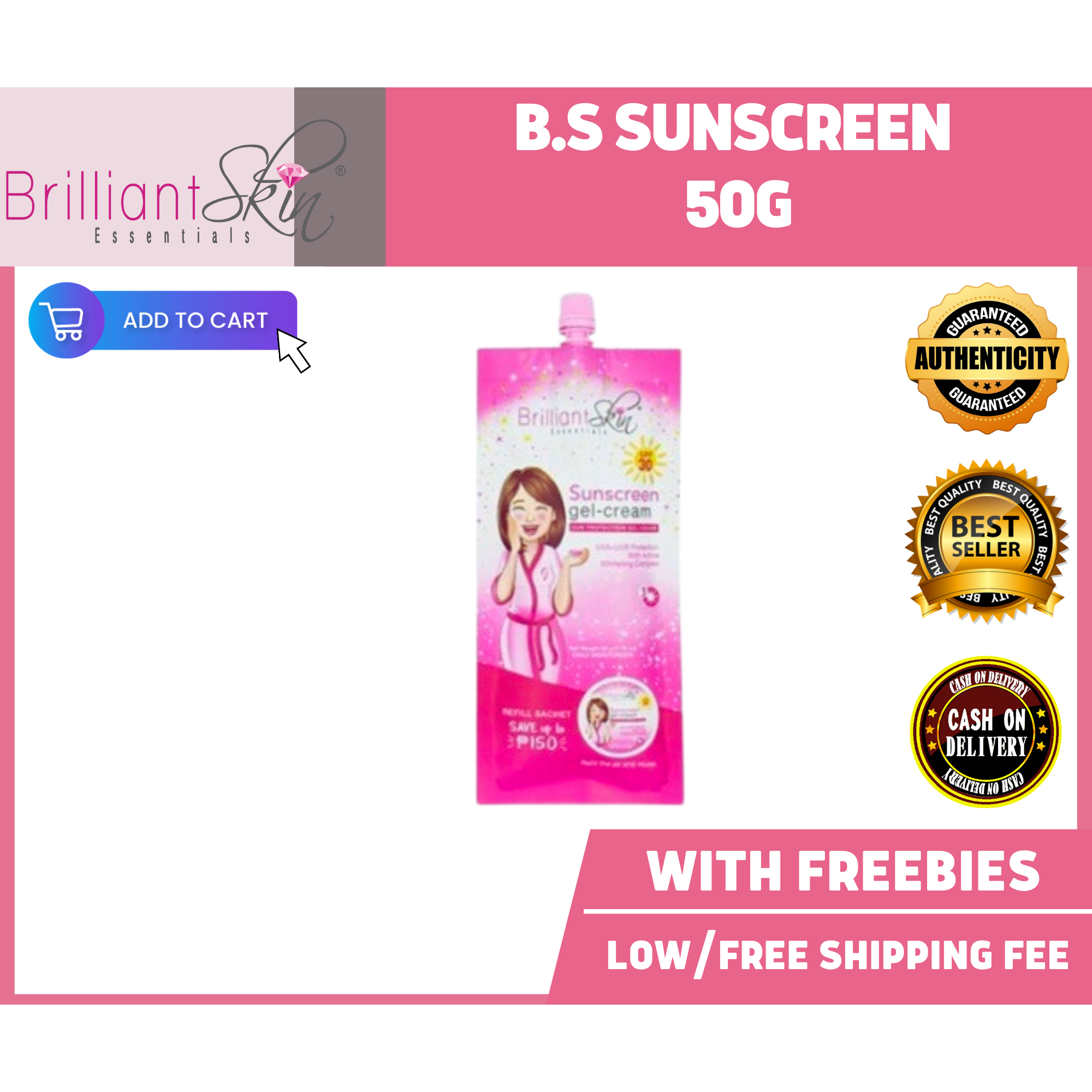 BRILLIANT SKIN Sunscreen Gel-Cream 50g | Shopee Philippines