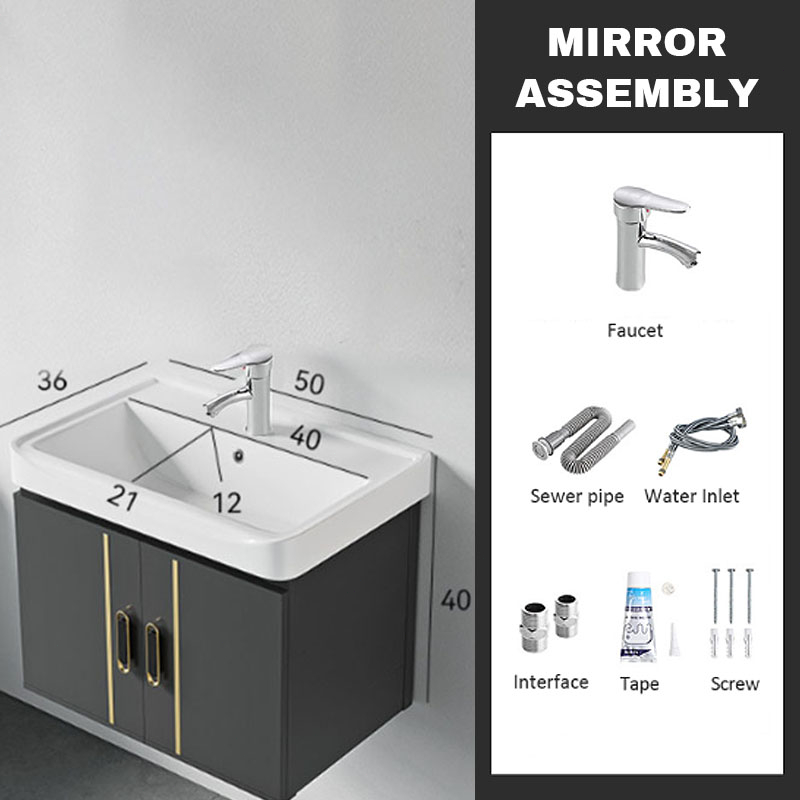 GARY 50cm Aluminium Bathroom Basin Cabinet Grey With Mirror Box Basin ...