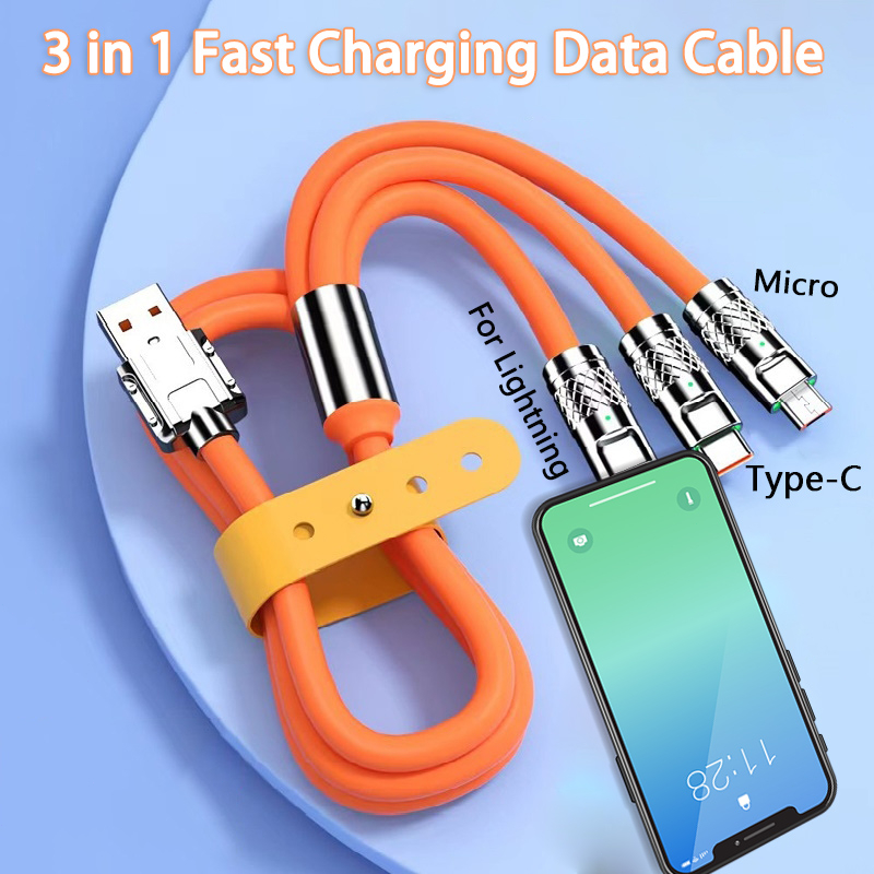3in1 120W Super Fast Charge Cable Zinc Alloy Type C Liquid Silicone ...