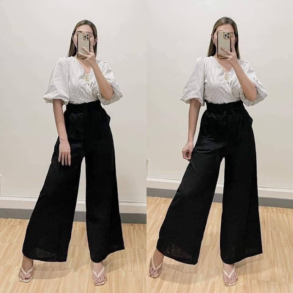 (FAC) FLARE PANTS LINEN WIDE LEG FABRIC FIT SMALL TO LARGE | Shopee ...