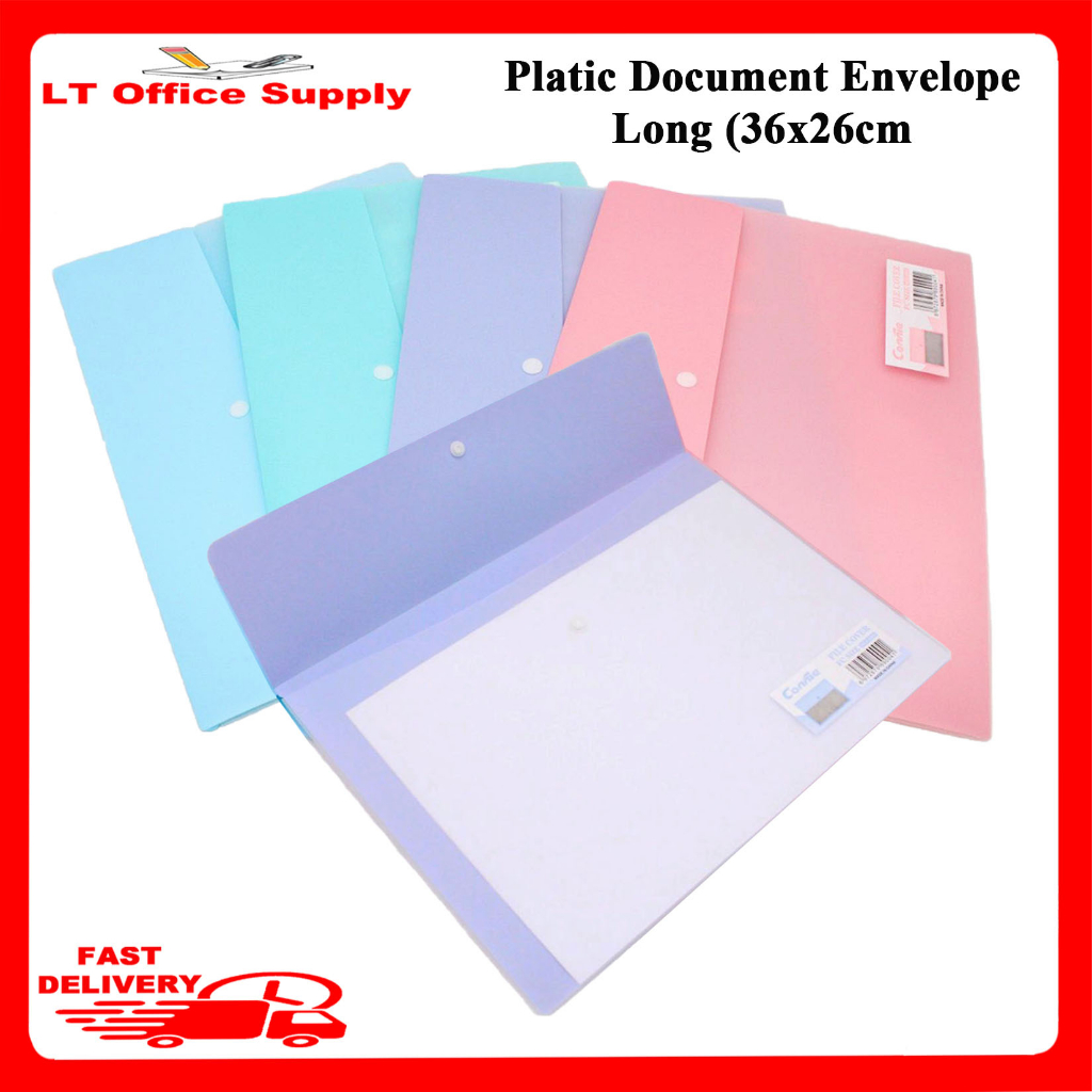 Plastic Document Envelope Snap Botton Pastel Color Long size (36x26cm) (Connie) | Shopee Philippines