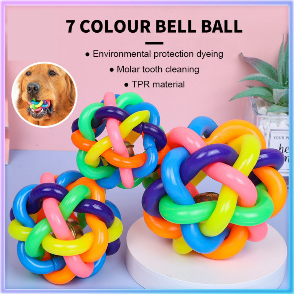 6PCS Colorful Rubber Dog Toys Round Woven Ball with Small Bell | Shopee ...