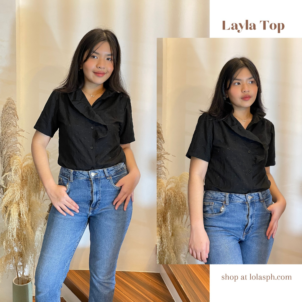 Layla Top | Ruffled Collar Eyelet Top | Shopee Philippines