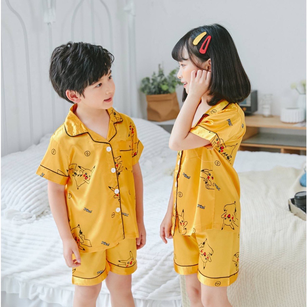 Children's cartoon pajamas for boys and girls summer silk cool short ...