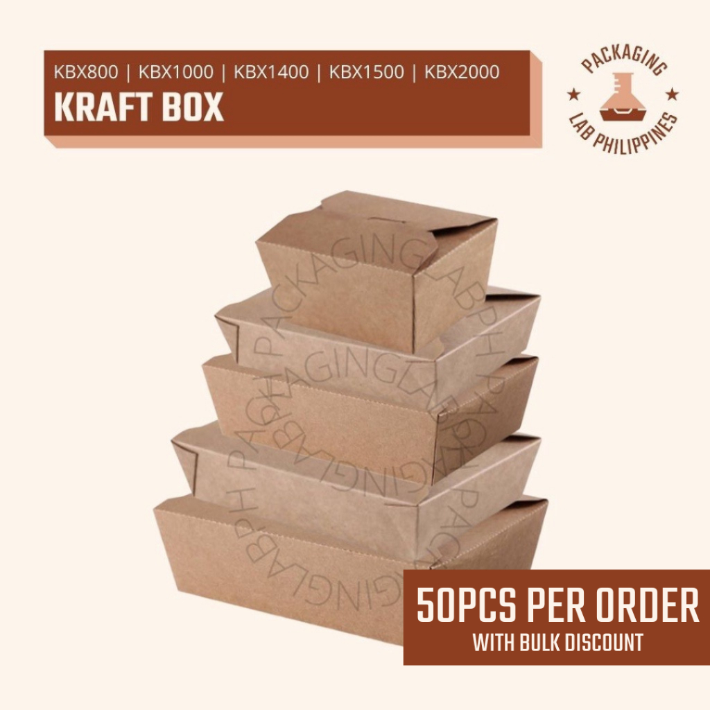 [50pcs] Kraft Meal Box with Top Lock Kraft Takeout Box | Shopee Philippines