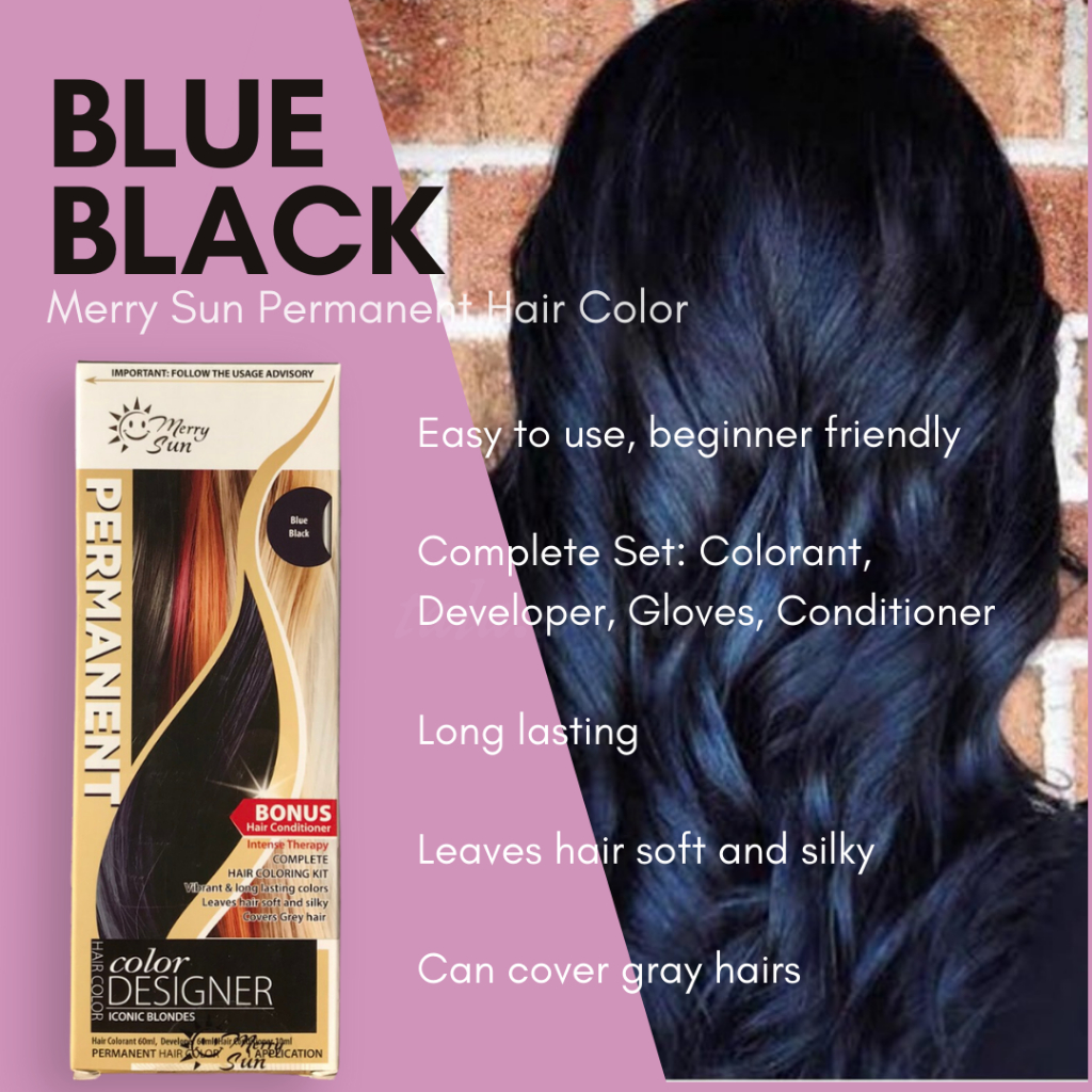 Blue Black Permanent Hair Color Complete Kit by Merry Sun | Shopee ...
