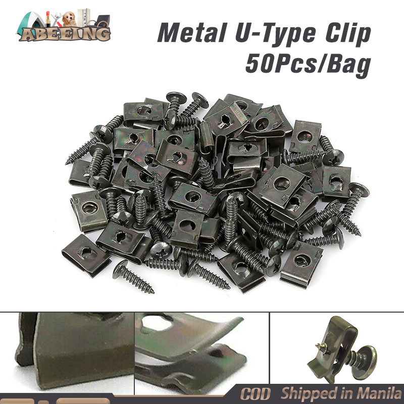 50Set Metal U-type Clip With Screw Metal Car Vehicle Door Panel Screw U ...