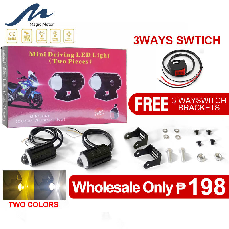 A Pair of Motorcycle Mini Driving Light White+Yellow Universal High ...