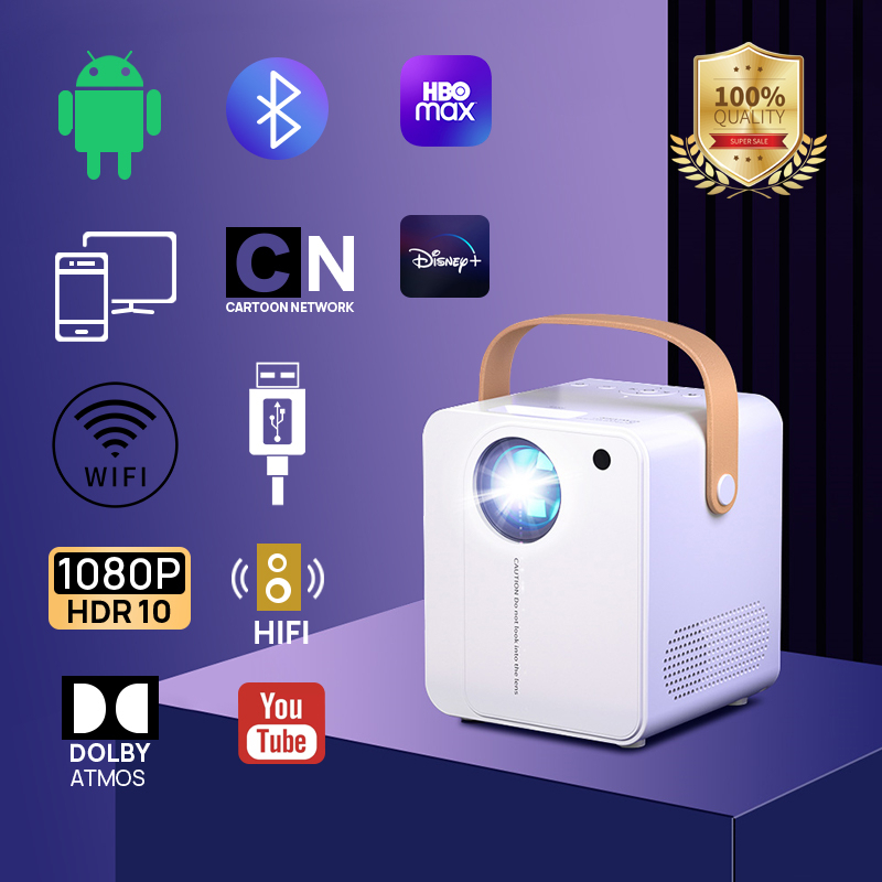 Portable Projector Smart TV Projector 6000 Lumens HD 1080P 4K WiFi LED ...