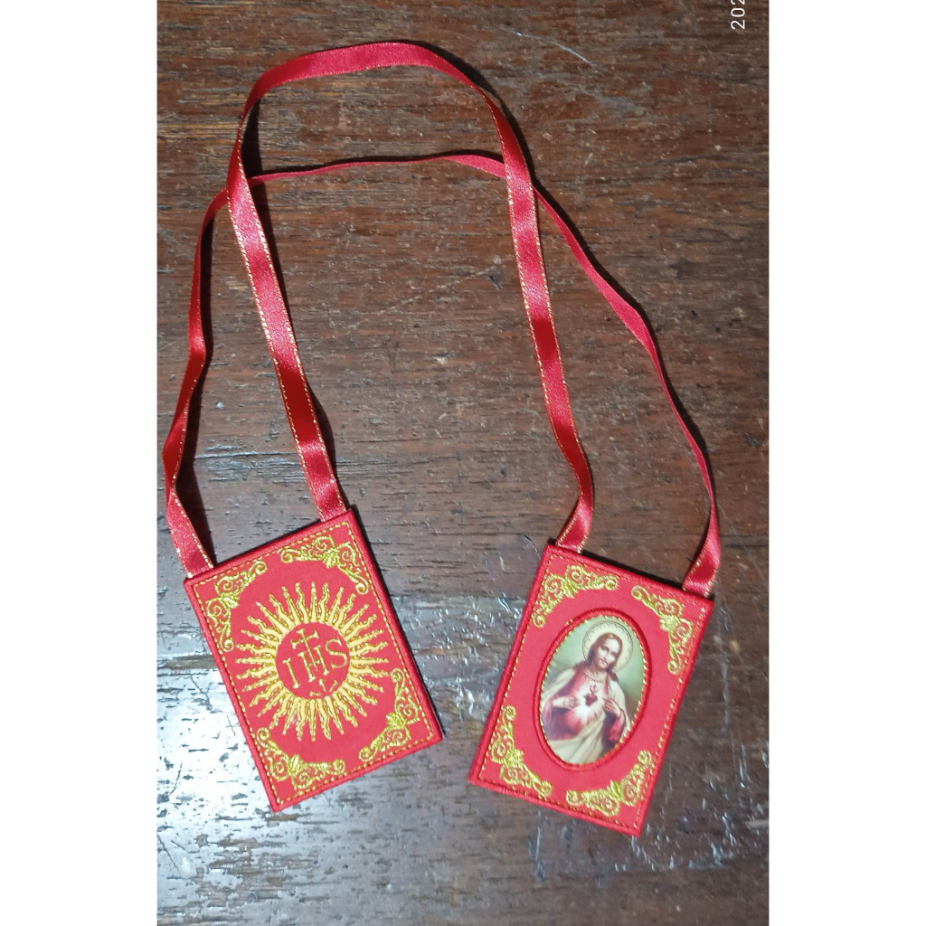 TS23 113 ,114 Premium GOLD Red Scapular Jesus sacred heart ihs insignia ...