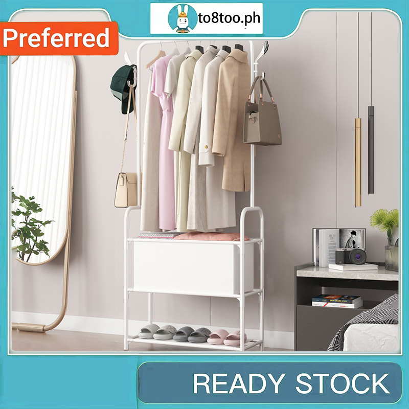 COD Drying Rack Coat Rack Clothes Floor-standing with Basket Multi ...