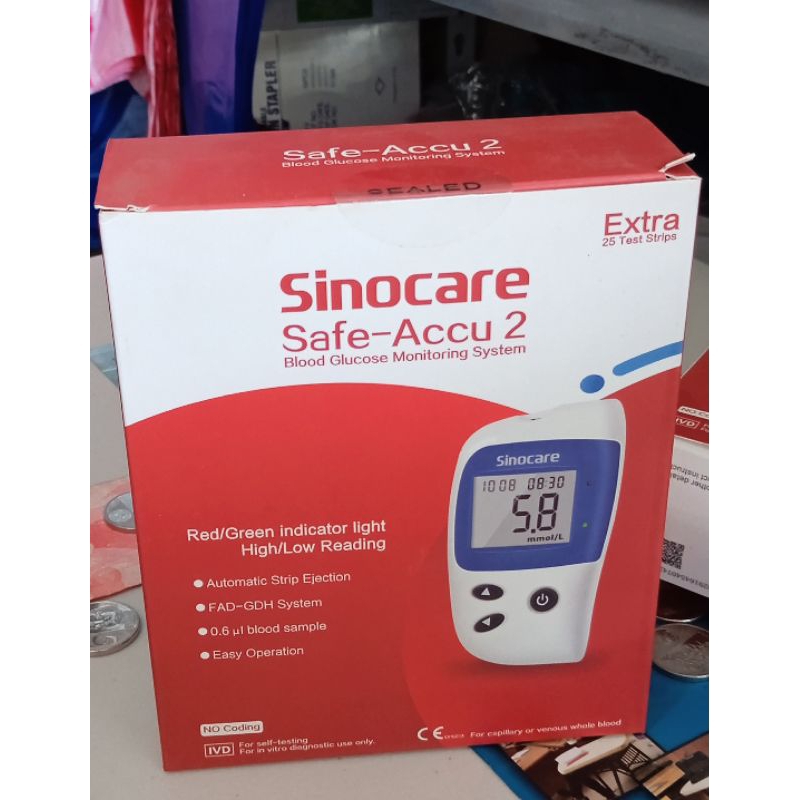SINOCARE SAFE-ACCU 2 WITH EXTRA TEST STRIPS 25'S blood glucose ...