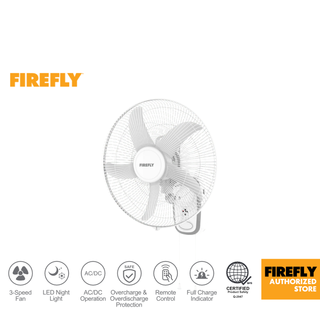 Firefly 14" Rechargeable Wall Fan with LED night light FEL652 | Shopee ...