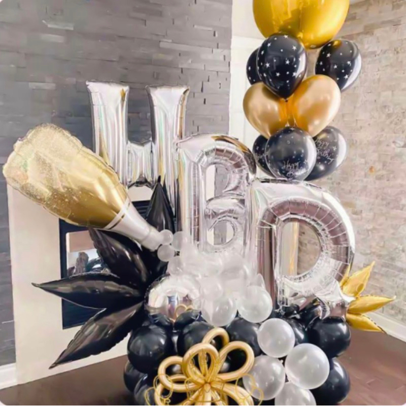 【JLH-6077】Black And Gold Ins Theme Happy Birthday Set Party Supplies ...