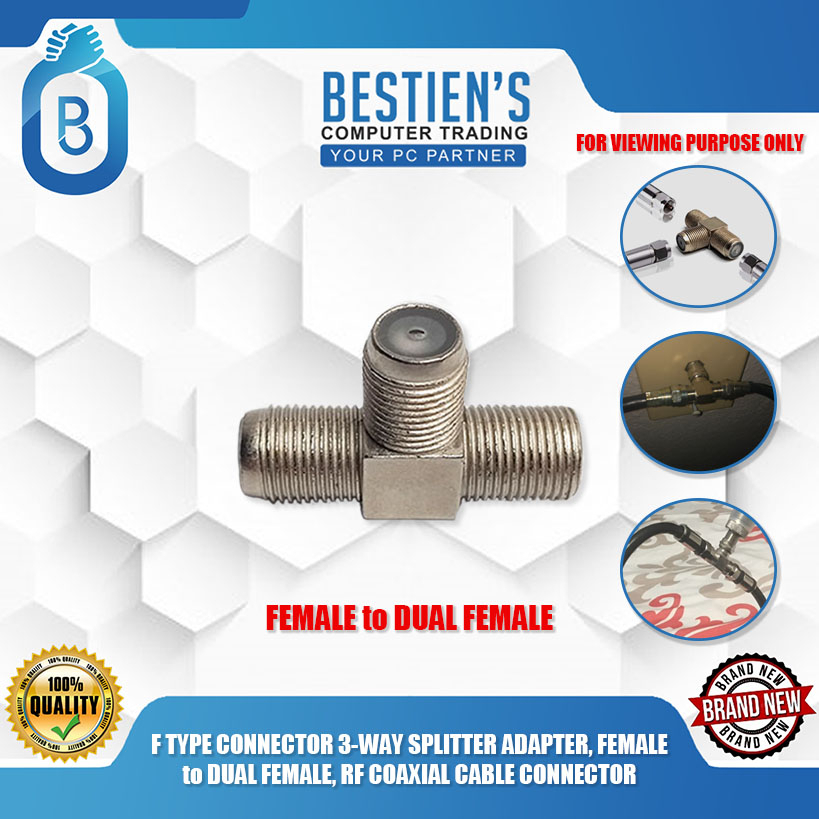 F TYPE CONNECTOR 3-WAY SPLITTER ADAPTER, FEMALE to DUAL FEMALE, RF ...