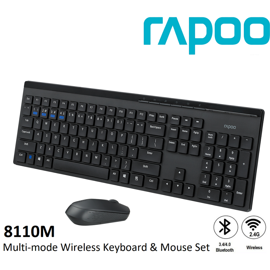 Rapoo 8110M Keyboard Mouse Combo Dual-Mode BT 2.4GHz Wireless 105-Key ...