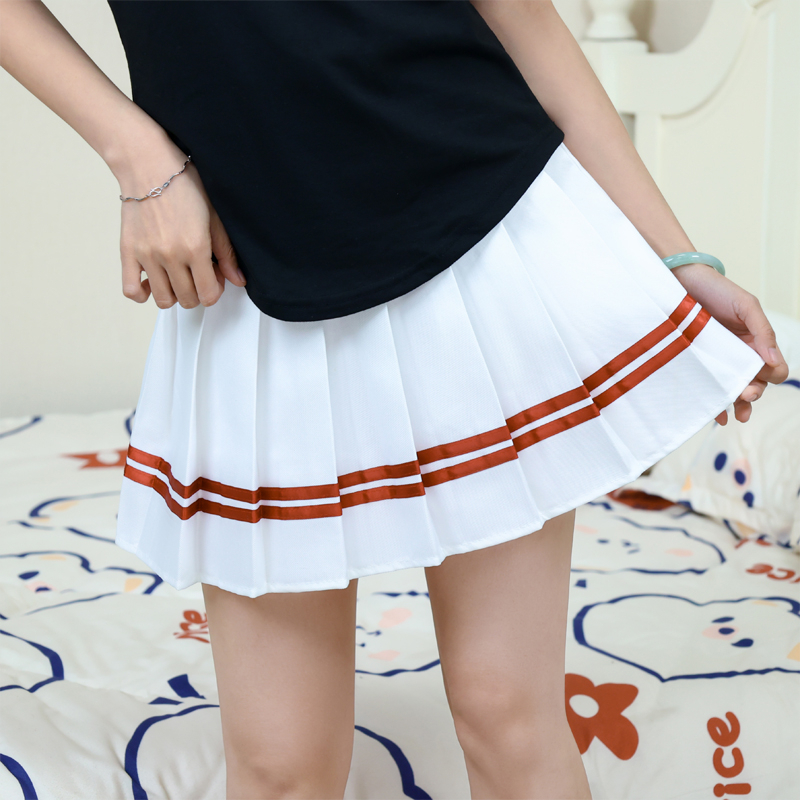 Pleated Skirt Short Skirt Schoolgirl Striped Navy Blue Skirts A-line ...
