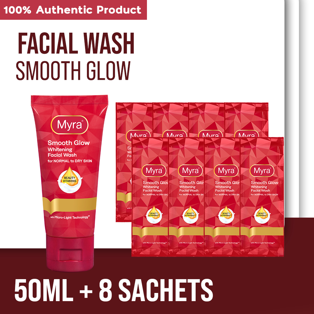 Myra Smooth Glow Facial Wash 50ml + Myra Smooth Glow Facial Wash Sachet ...