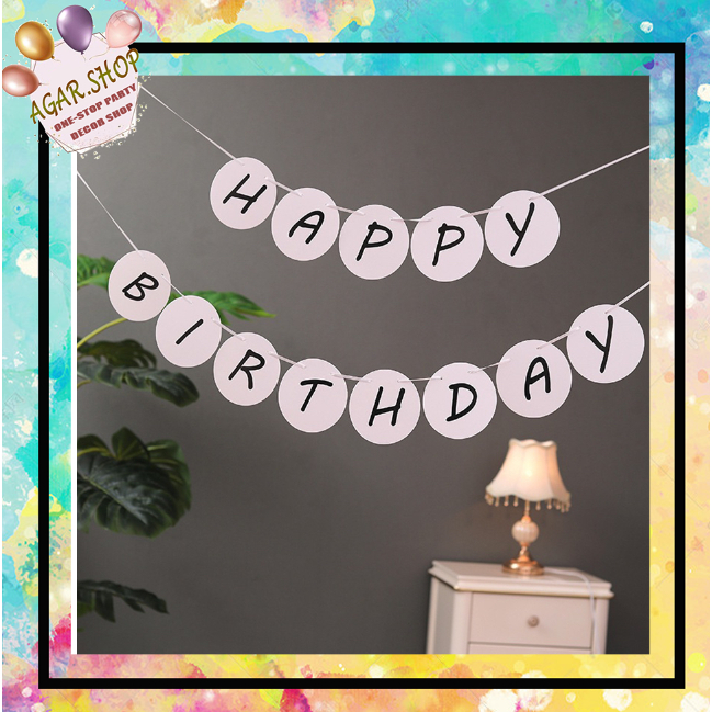 Agar.Shop White Black Combination HBD Banner Happy Birthday Party ...