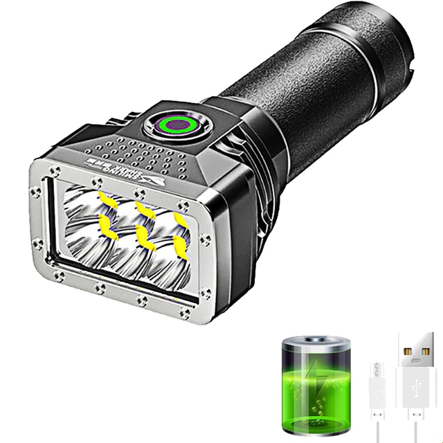 USB Rechargeable Portable Bright Flashlight 6 LED 4 Modes for Outdoor ...