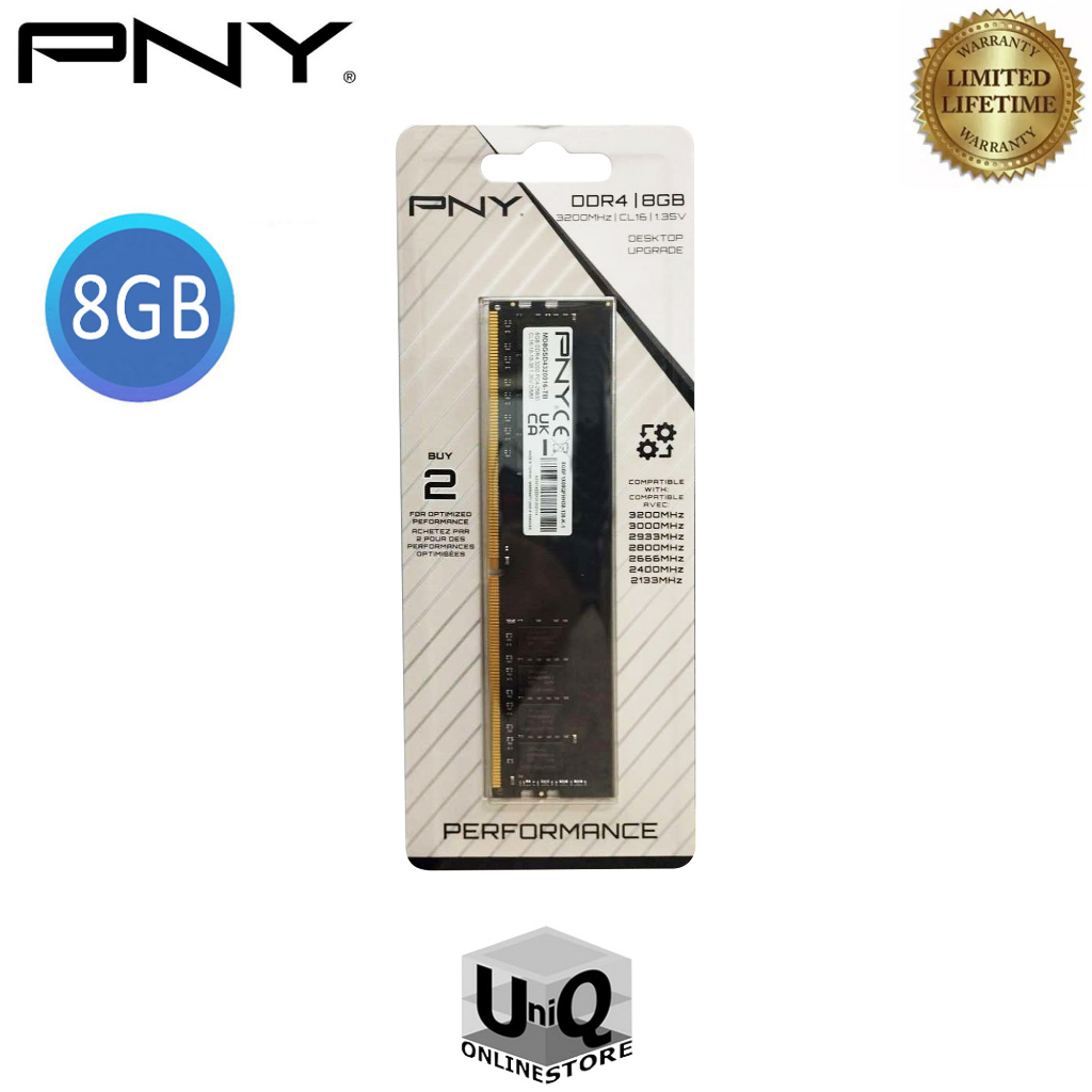 Pny Memory Desktop (Ram) 8GB DDR4, Performance 3200MHz Pc4-25600, 3200 MHz Clock Speed | Shopee ...