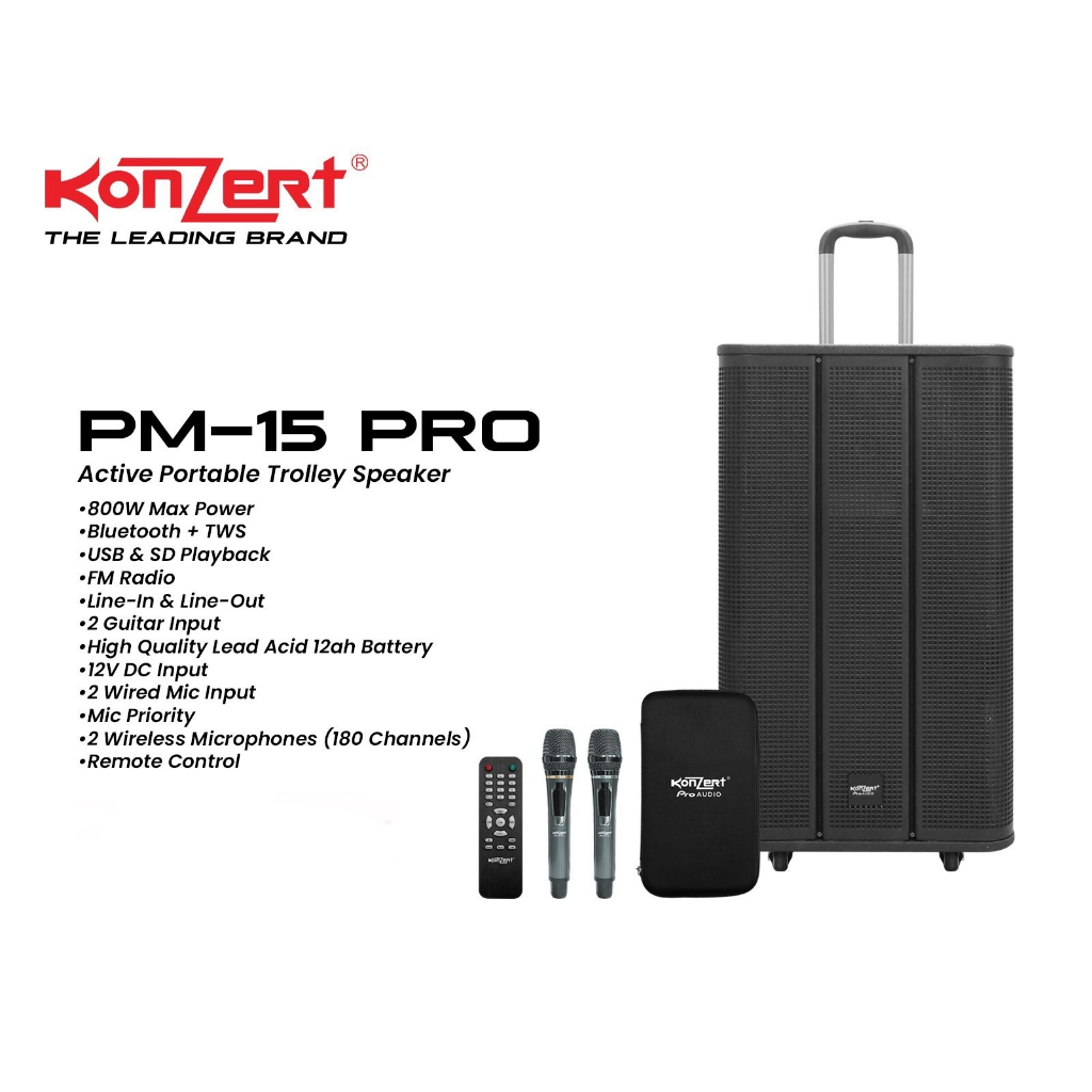 Konzert PM-15 PRO 800W Active Portable Trolley Speaker | Shopee Philippines