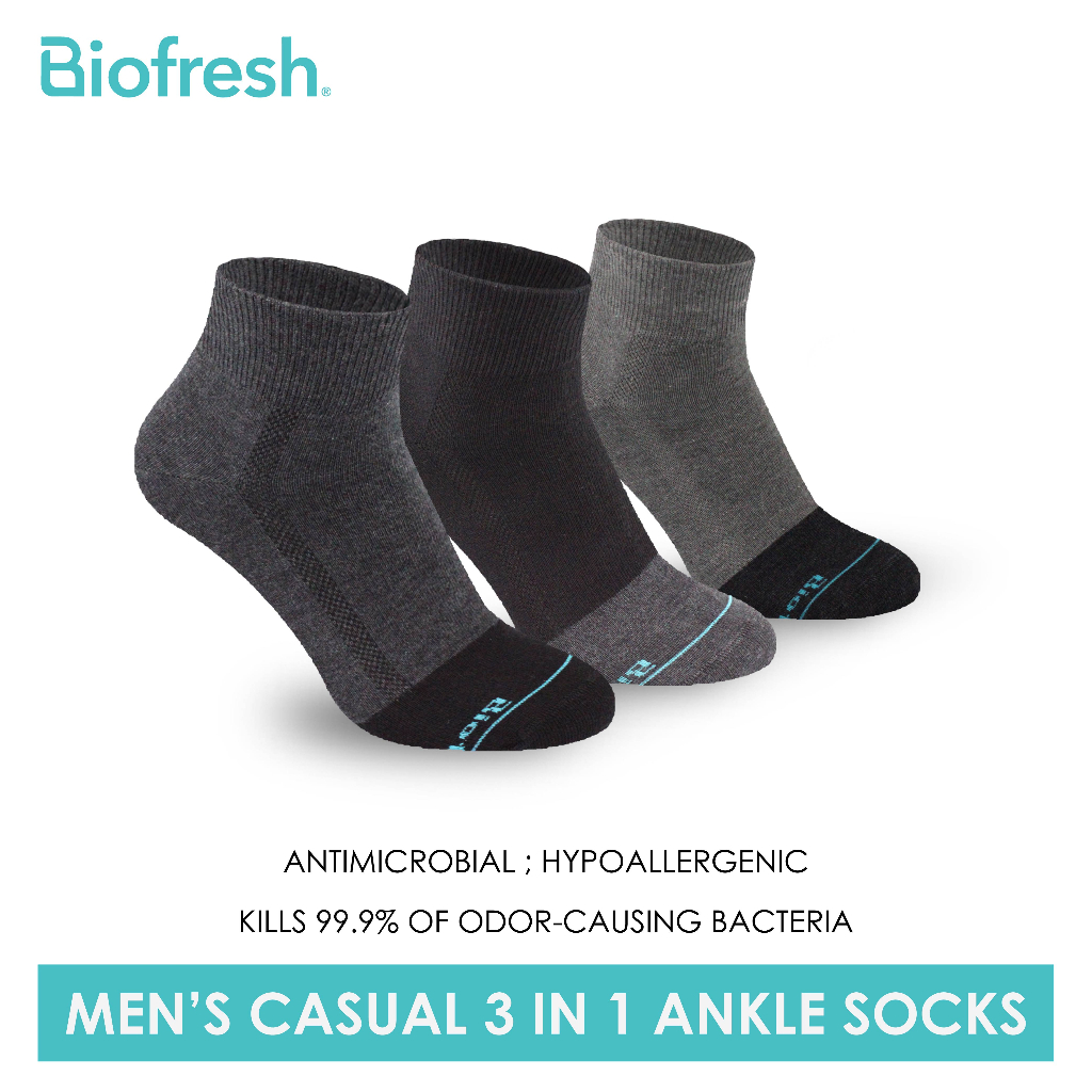 Biofresh Men’s Antimicrobial Cotton Lite Casual Ankle Socks 3 pairs in ...