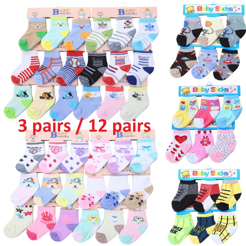 3 pairs 12 pairs Cute Cotton Baby Socks 0-12months Newborn Baby Boy ...