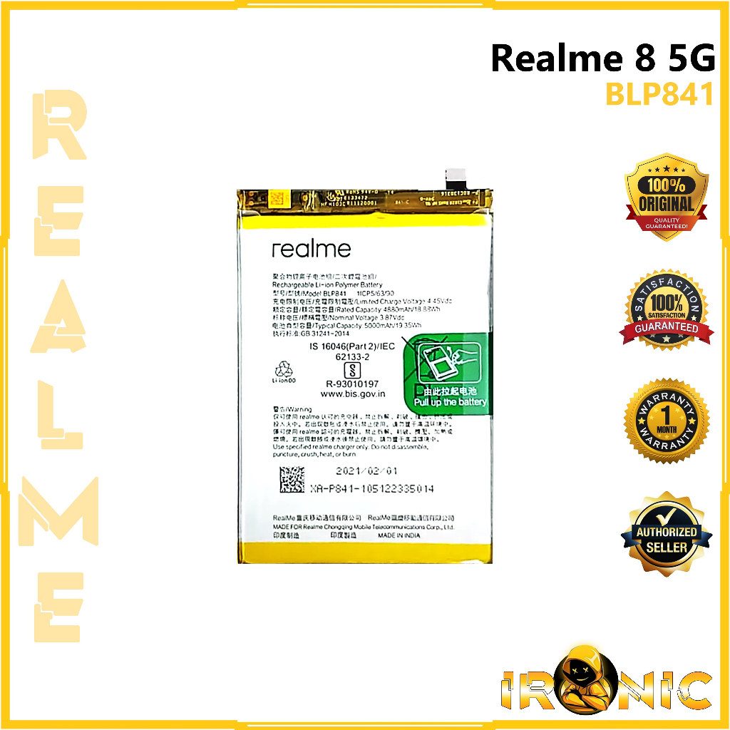 Realme 8 5G Battery Model BLP841 Original Equipment Manufacturer ...