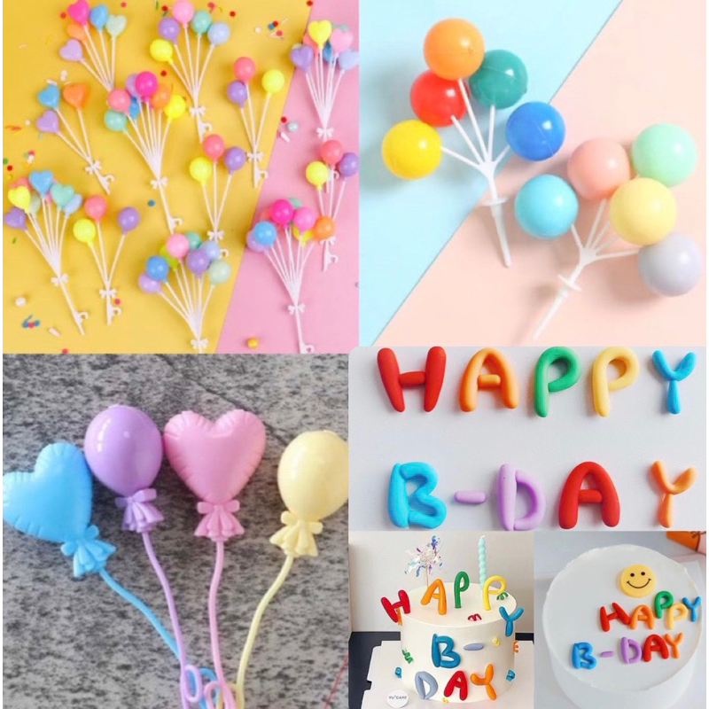 balloon topper colorful ball set happy birthday letters cake decoration ...